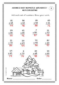 Adding 2 Digit Numbers Worksheets - Winter / Christmas Themed - Made By ...