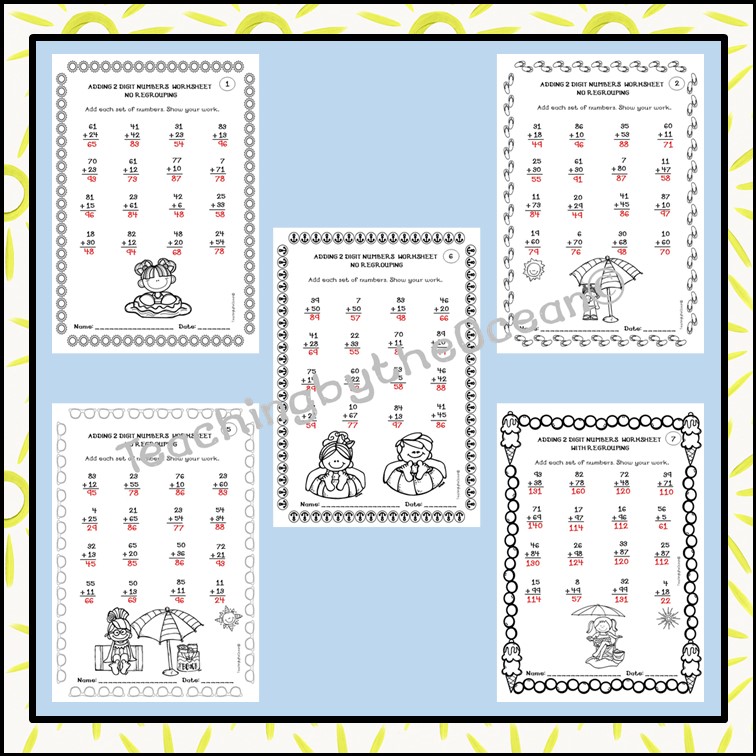 Adding 2 Digit Numbers Worksheets - Summer Themed | Made By Teachers