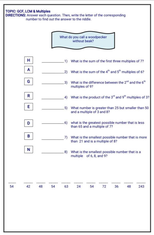 Math Worksheet About Multiples - Made By Teachers