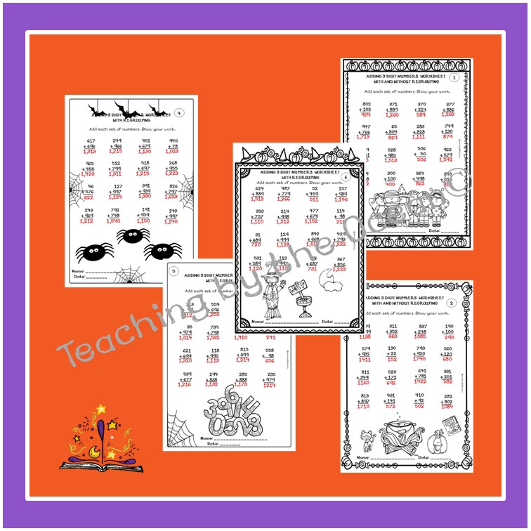 Adding 3 Digit Numbers Worksheets - Halloween Themed | Made By Teachers