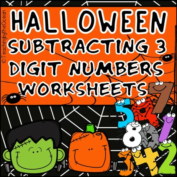 Subtracting 3 Digit Numbers Worksheets - Halloween Themed | Made By ...