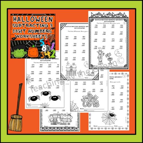 Adding and Subtracting 3 Digit Numbers Worksheets - Halloween Themed ...