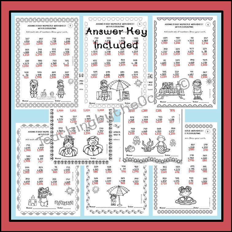 Adding 3 Digit Numbers Worksheets - Summer Themed | Made By Teachers