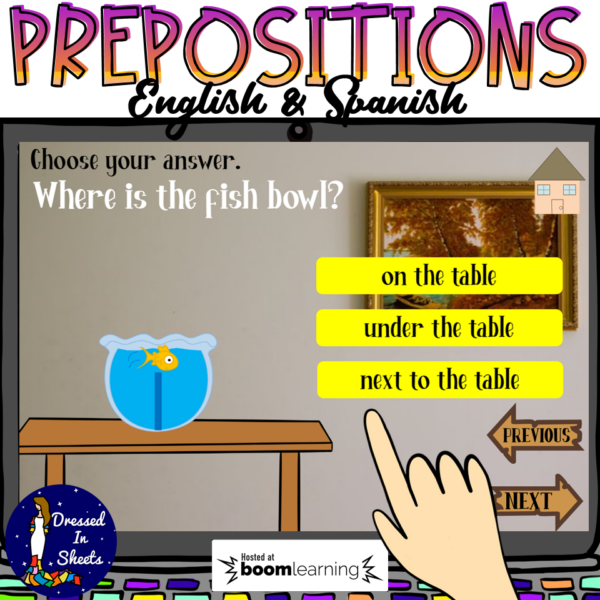 Prepositions in English and Spanish BOOM Cards Distance Learning - Made ...