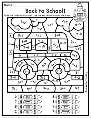 Back to School Color by Sum and Color by Difference Activity Sheets ...