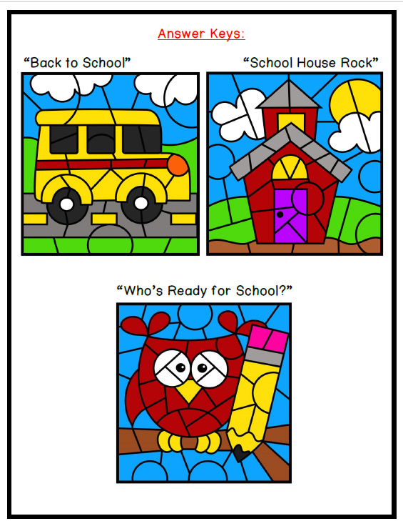 Back to School Color by Sum and Color by Difference Activity Sheets ...