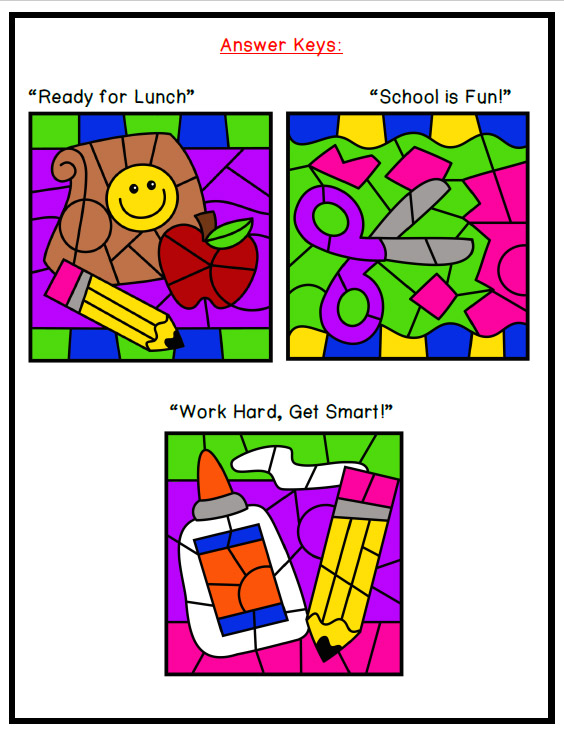 Back to School Color by Sum and Color by Difference Activity Sheets ...