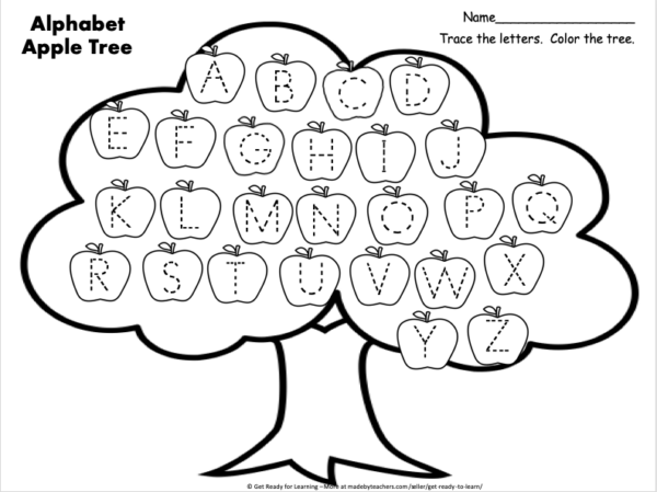 Free Uppercase Alphabet Worksheet for Fall Apple Season - Made By Teachers