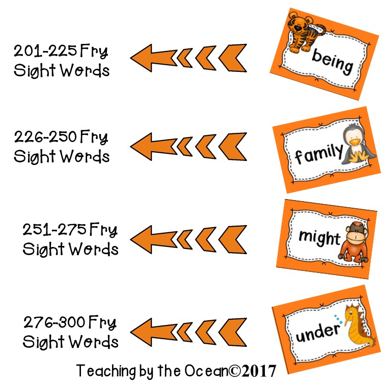 Fry's Sight Words Cards - Animals Themed (third hundred) - Made By Teachers