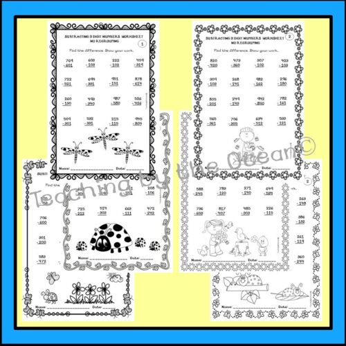 Subtracting 3 Digit Numbers Worksheets - Spring Themed | Made By Teachers