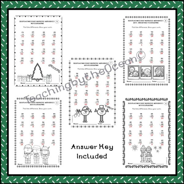 Subtracting 2 Digit Numbers Worksheets – Winter / Christmas Themed ...
