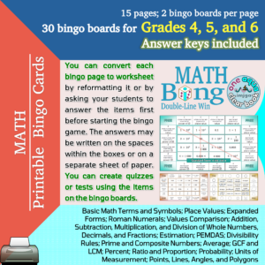 Elementary Math Bingo Games for Grades 2—6 - Made By Teachers