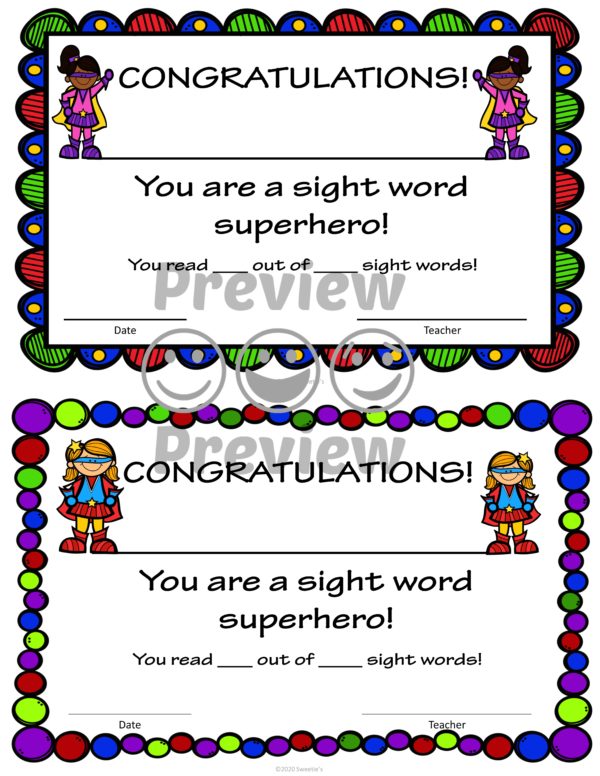 Sight Word Assessments and Certificates Superhero Theme - Made By Teachers