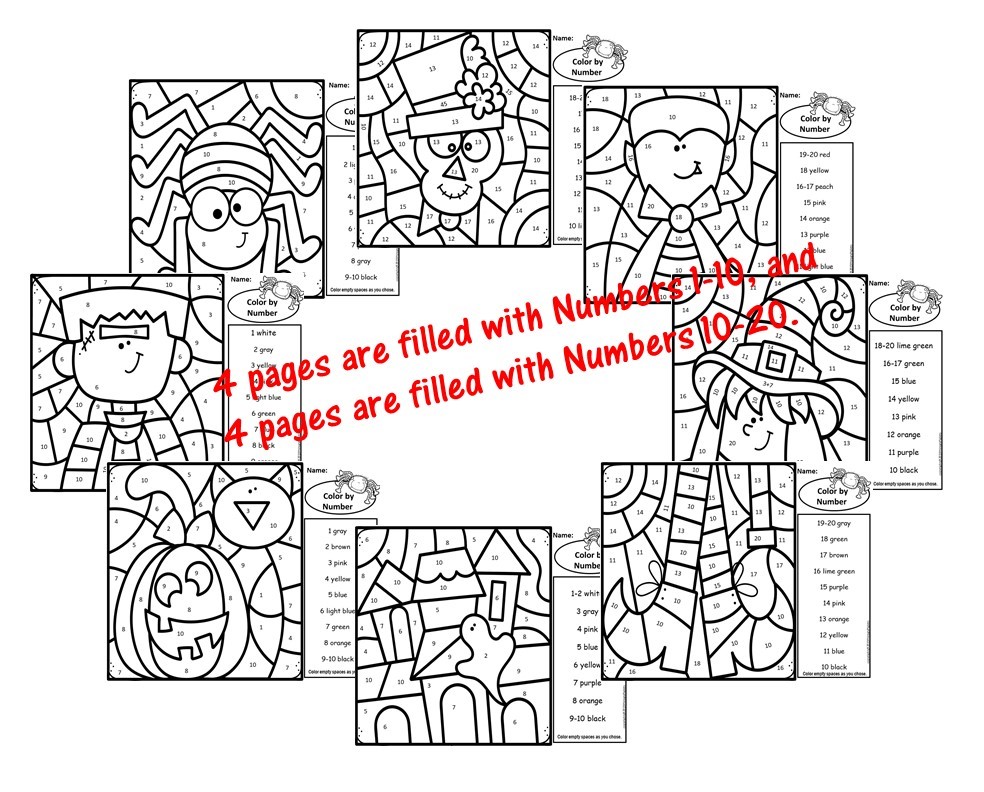 Halloween Color by Number Basic Facts BUNDLE 10 Sets Day of the Dead ...