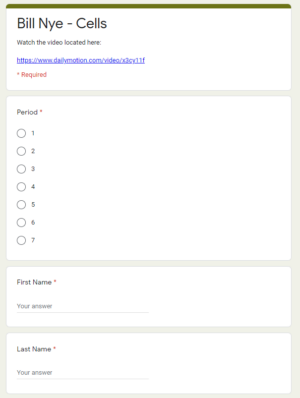 Video Analysis - Bill Nye - Cells (MS-LS1) Google Form AND Doc - Made ...