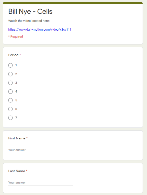 Video Analysis - Bill Nye - Cells (MS-LS1) Google Form AND Doc - Made ...