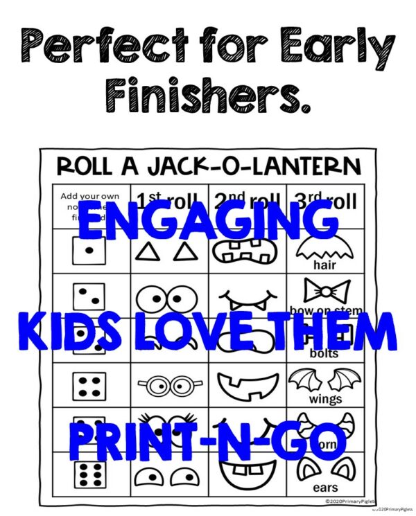 Halloween Math Game Roll and Build a Jack O' Lantern - Made By Teachers
