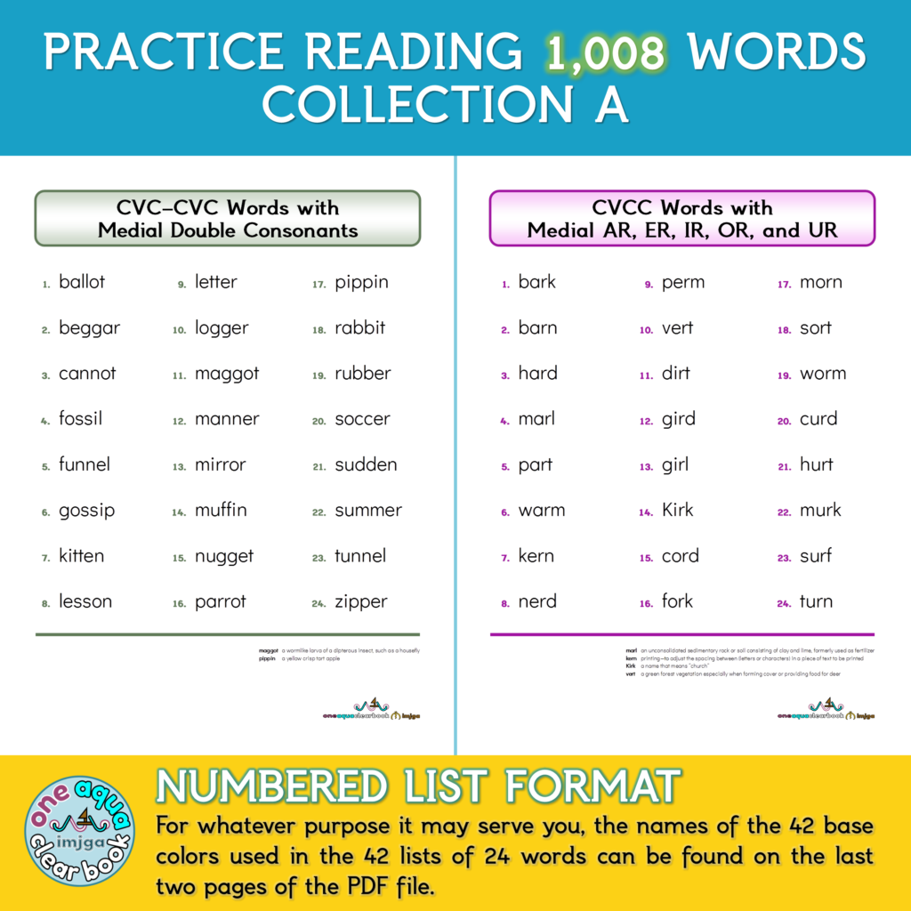 Reading Word Lists Collection A (1,008 Words) - Made By Teachers