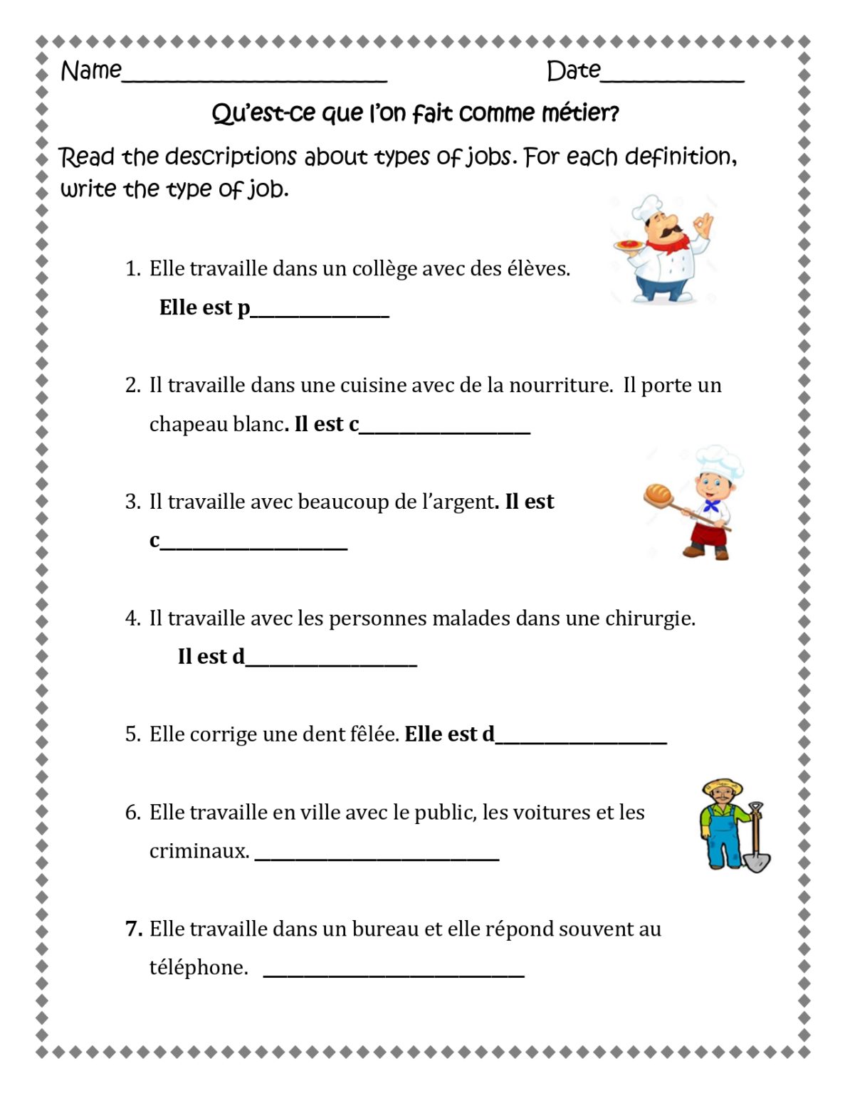 Les Professions (French Jobs) 11 Worksheets for Distance Learning ...