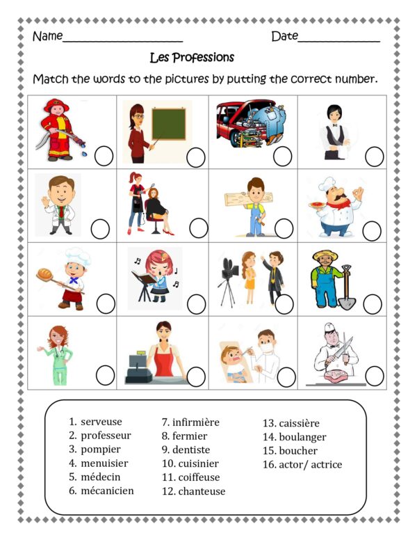 Les Professions (French Jobs) 11 Worksheets for Distance Learning ...