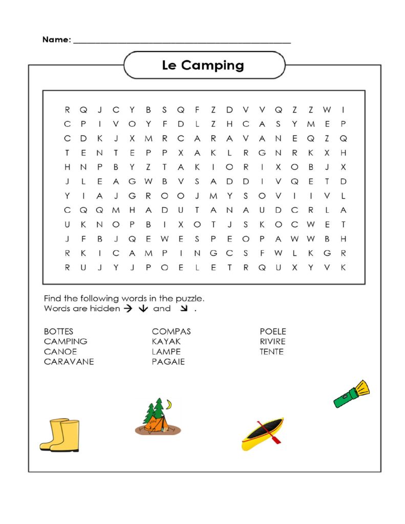 Au Camping French Distance Learning Activities and Games. - Made By ...