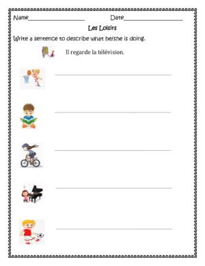 Les Loisirs (French Free-Time activities) worksheets for distance ...