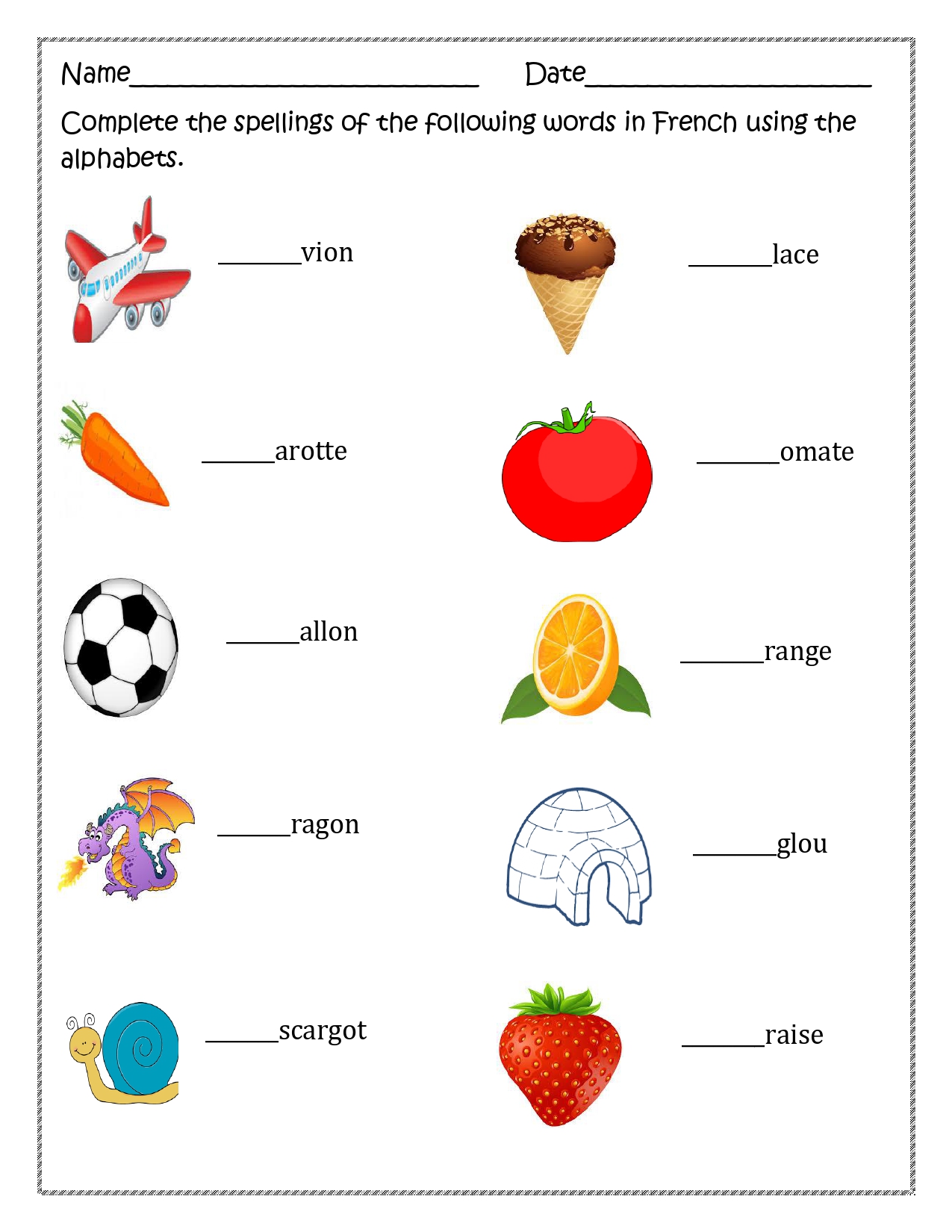 Printable Beginner French Worksheets
