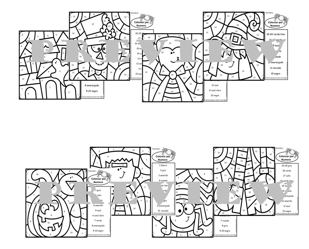 Spanish Halloween Color by Number Addition and Subtraction - Made By ...