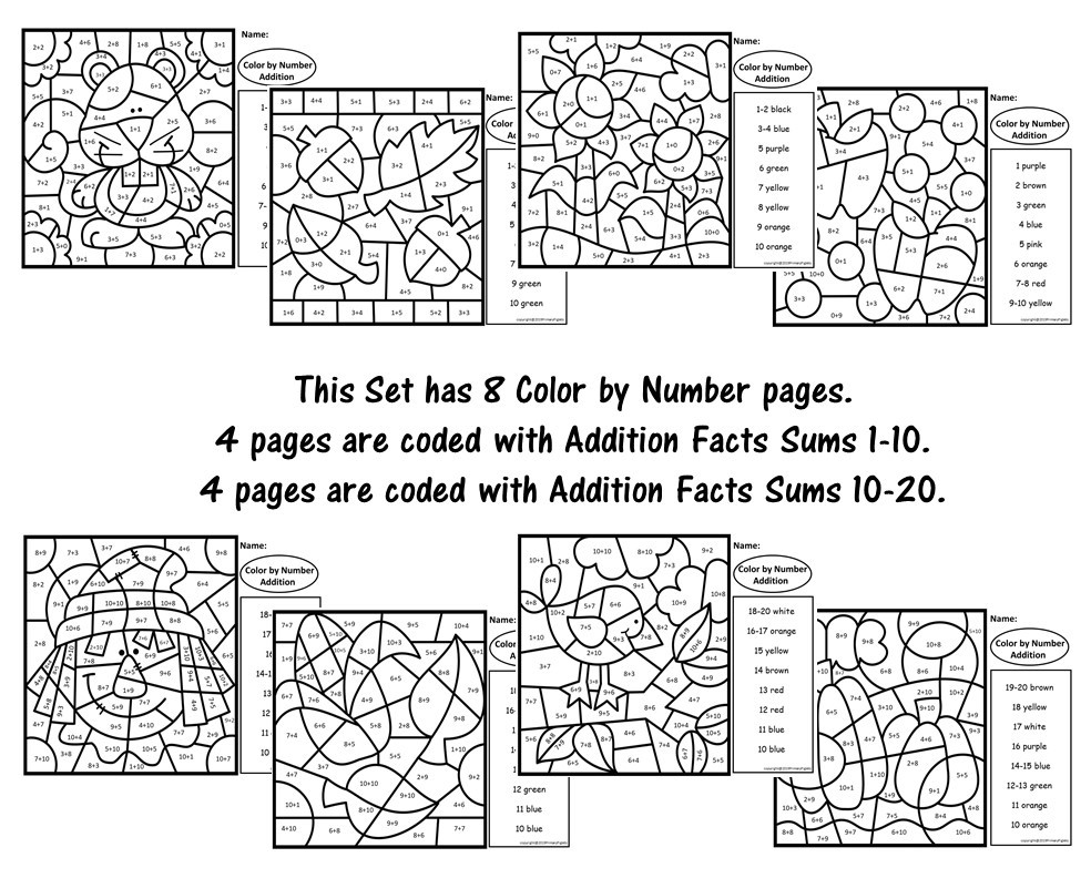 COLOR BY NUMBER ADDITION TO 20 | COLOR BY CODE ADDITION | COLORING ...