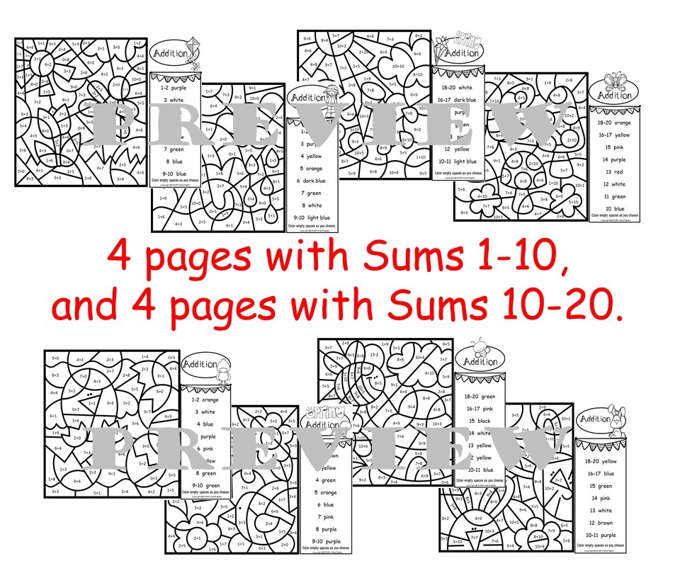 COLOR BY NUMBER ADDITION TO 20 | COLOR BY CODE ADDITION | COLORING ...