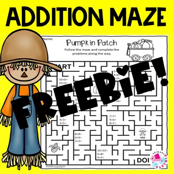 Fall Addition Maze Worksheet FREEBIE | Made By Teachers