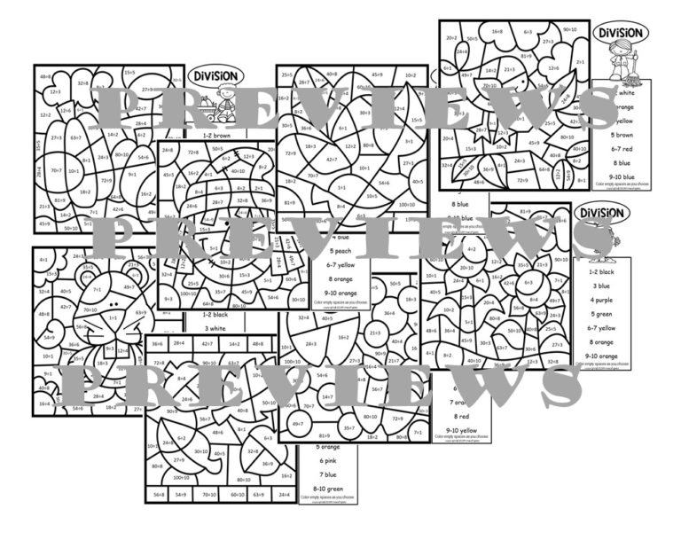 Fall Color by Number Code Division Facts Practice Coloring Pages | Made ...