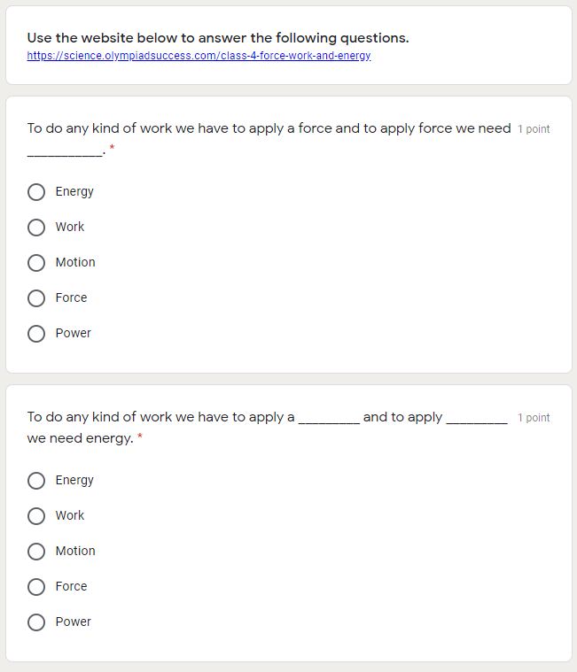 Energy, Force, Motion and Work WebQuest (Great Sub Plans/Distance Ed ...
