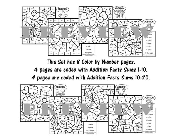 Fall Color by Number Addition Subtraction BUNDLE - Made By Teachers