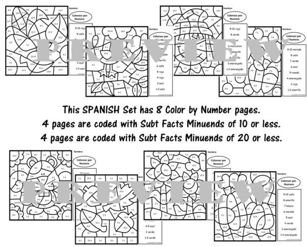 Spanish Fall Color by Number Math Facts BUNDLE | Made By Teachers