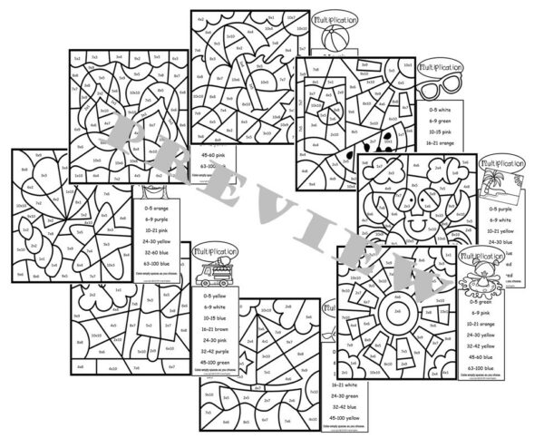 Color by Number Seasons All Year Math Facts Bundle - Made By Teachers