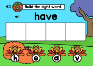 Build Sight Words Boom Cards with Audio | Thanksgiving Boom Cards ...