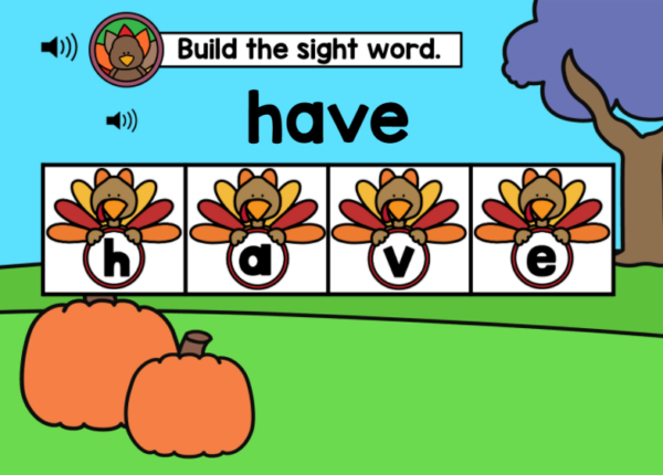 Build Sight Words Boom Cards with Audio | Thanksgiving Boom Cards ...