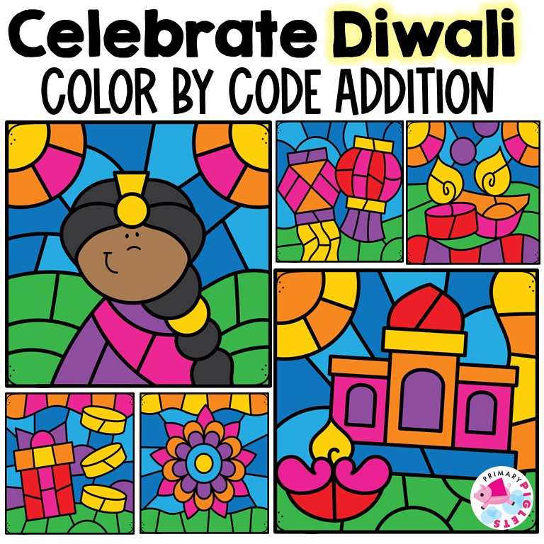 Diwali Color by Number Addition | Made By Teachers
