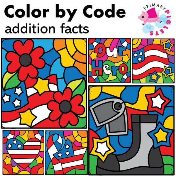Veterans Day Color by Number Addition - Made By Teachers