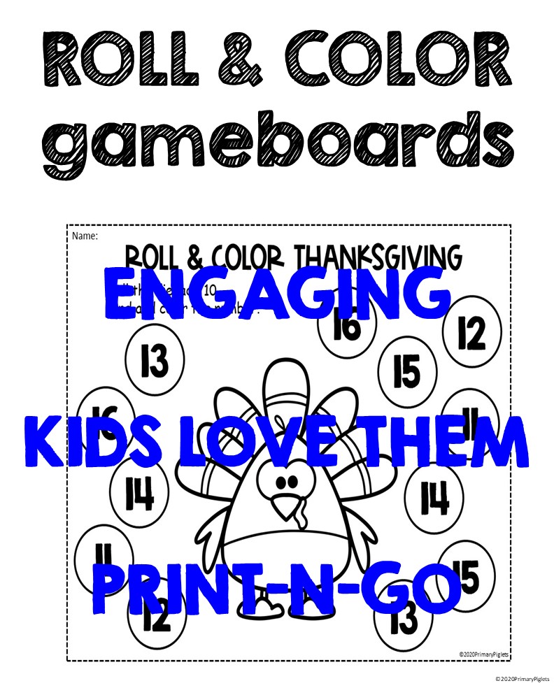 Thanksgiving Addition Games Roll and Cover Color 1st gr | Made By Teachers