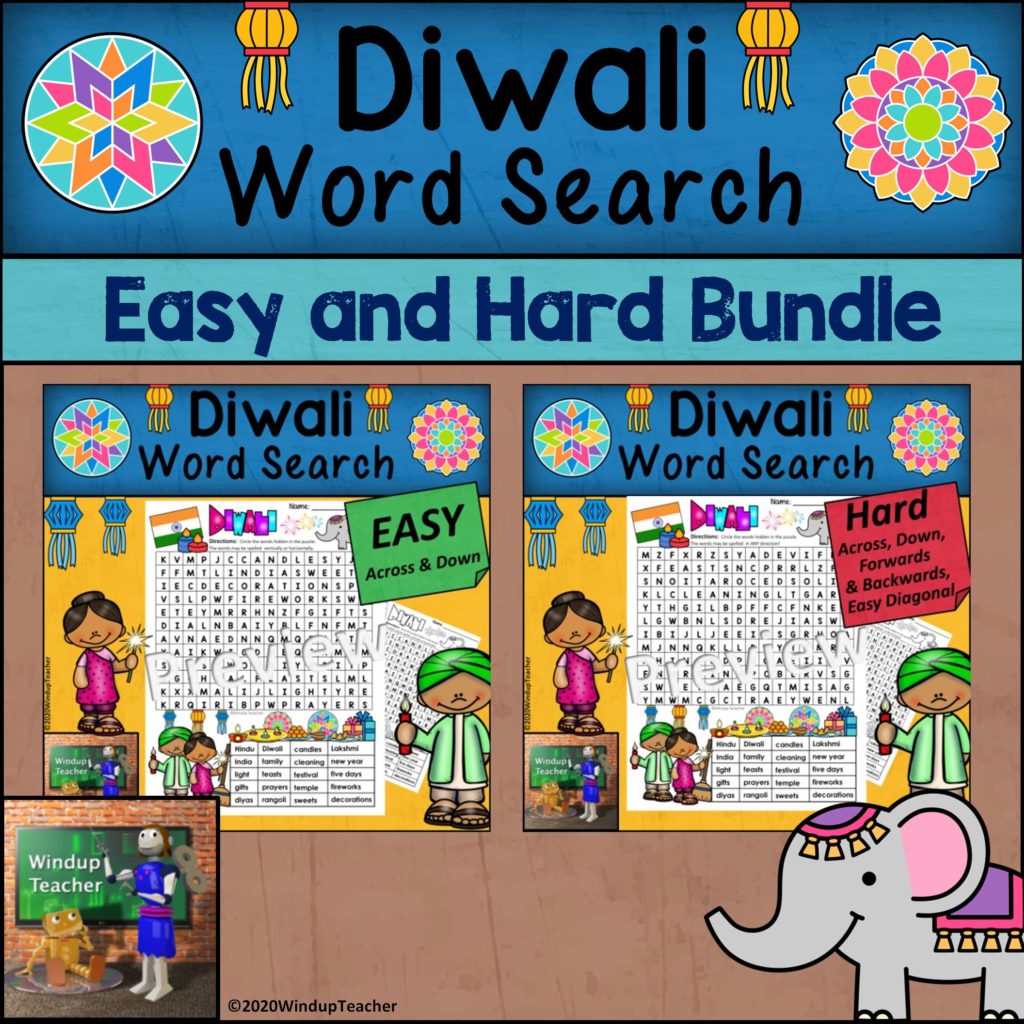 Diwali Word Search BUNDLE - Easy and Hard Bundle | Made By Teachers