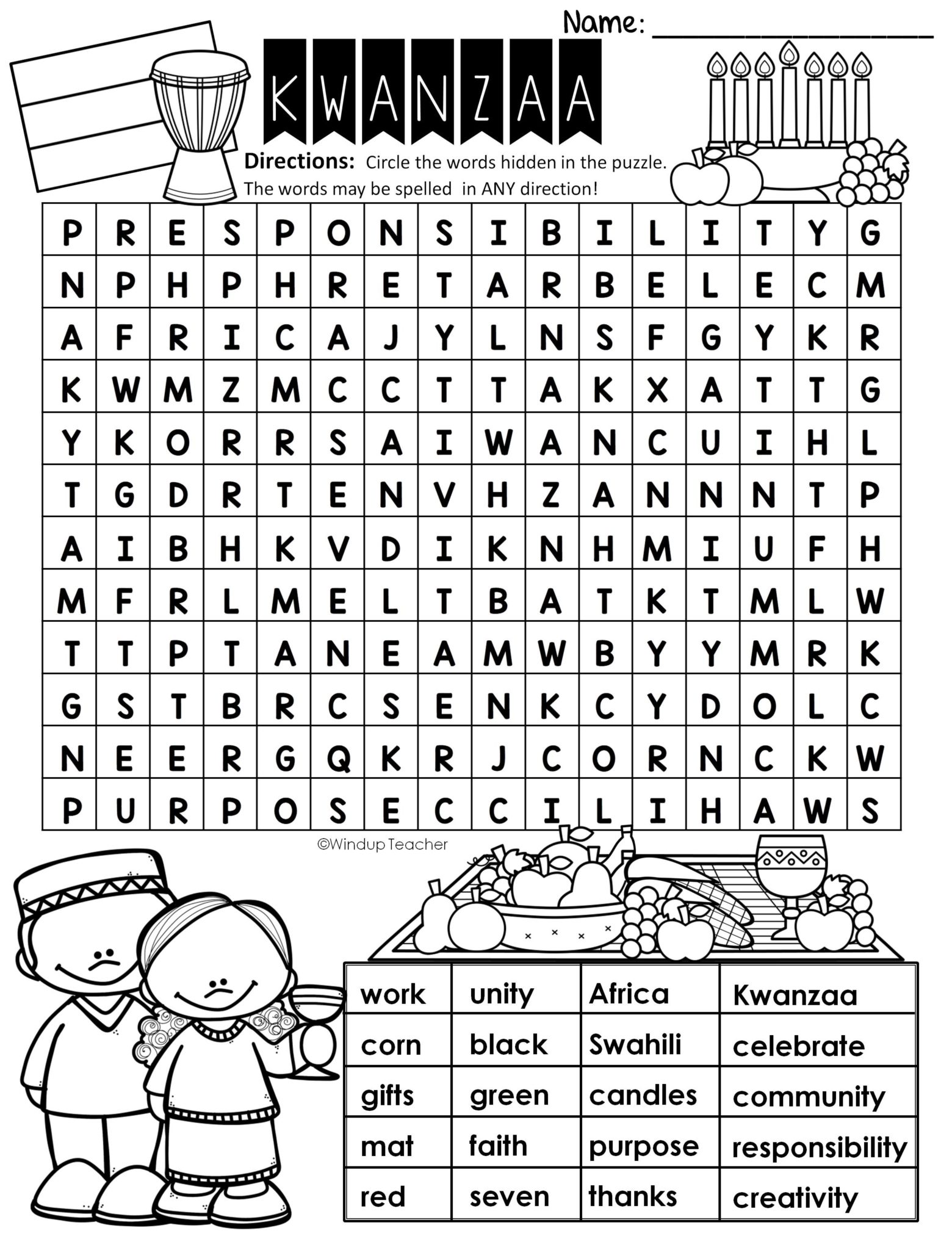 Kwanzaa Word Search | HARD Puzzle | Ready to Go! | Made By Teachers