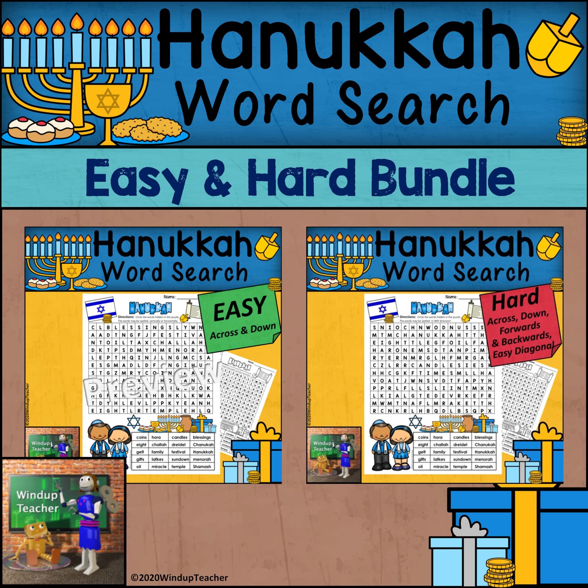 Hanukkah Word Search BUNDLE - Easy and Hard BUNDLE | Made By Teachers