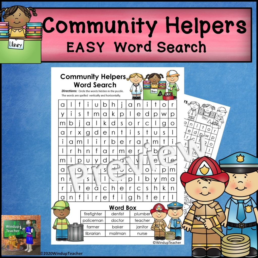 Community Helpers Word Search | EASY Puzzle | Made By Teachers