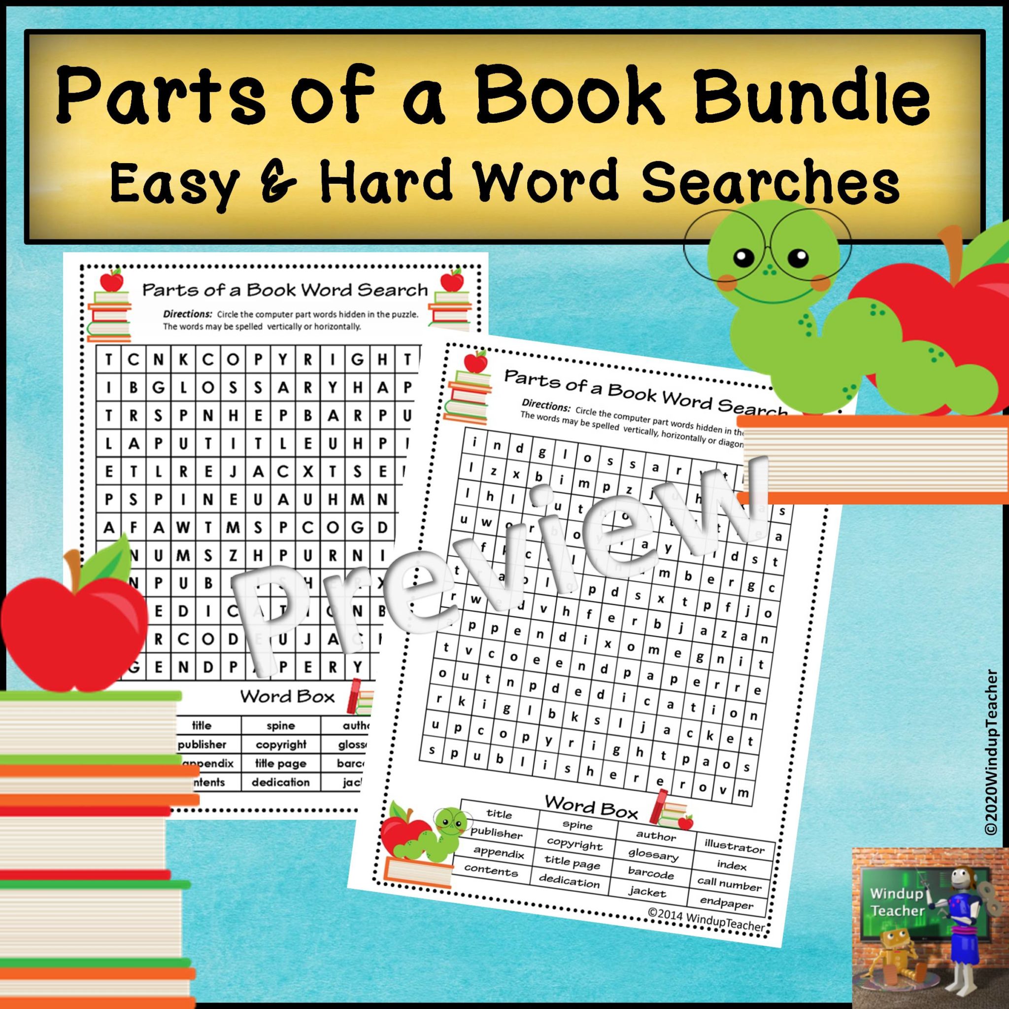 Parts of a Book Word Search BUNDLE | Easy & Hard | Made By Teachers