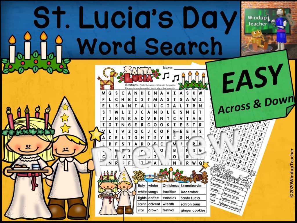 St. Lucia's Day Word Search | EASY Puzzle | Ready to Go! | Made By Teachers