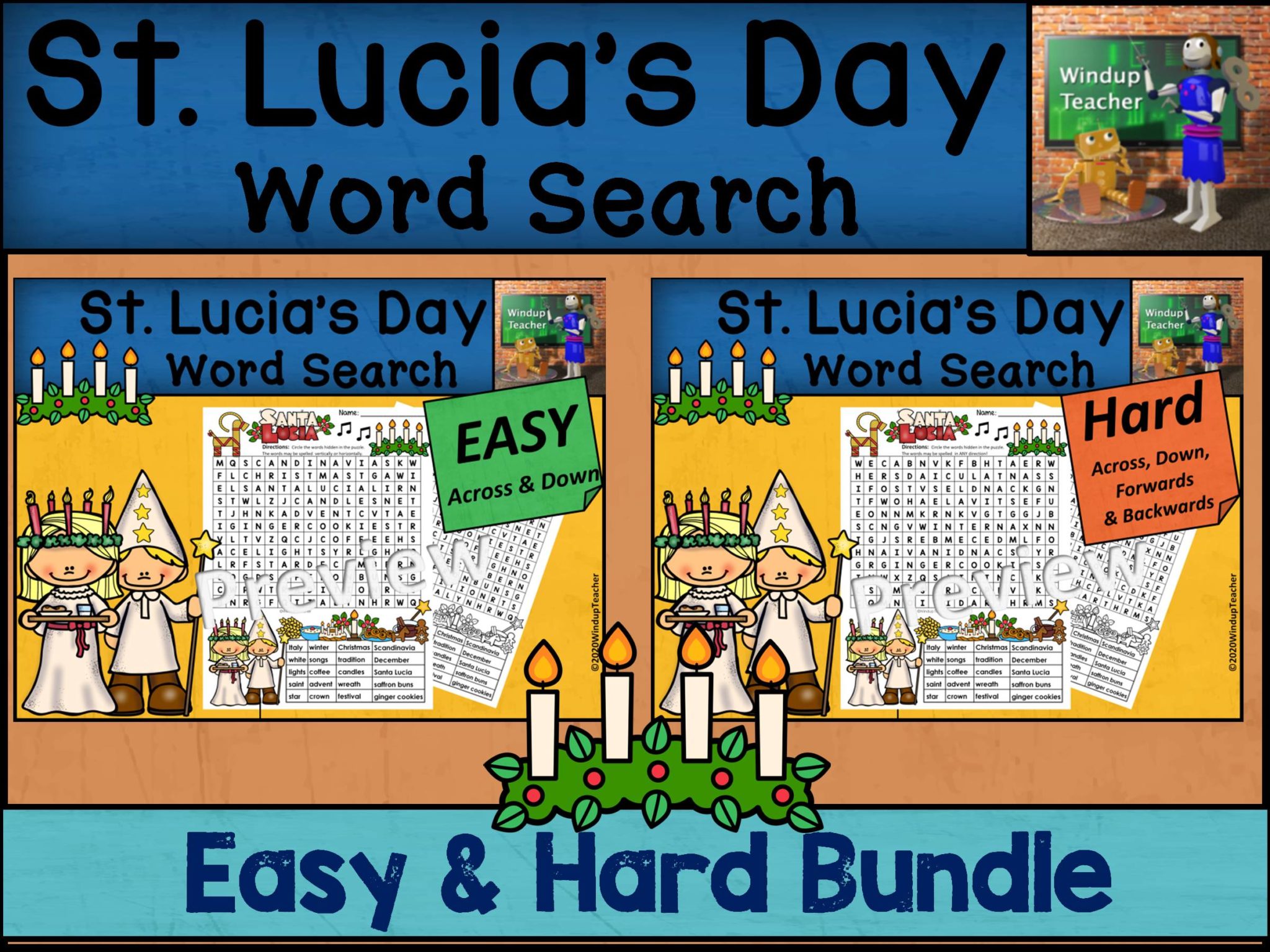 St. Lucia's Day Word Search BUNDLE - Easy and Hard Bundle | Made By ...
