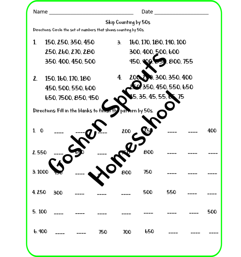 Skip Counting to 1000 by 50s-5 worksheets-Use with Time 4 Learning Gr ...