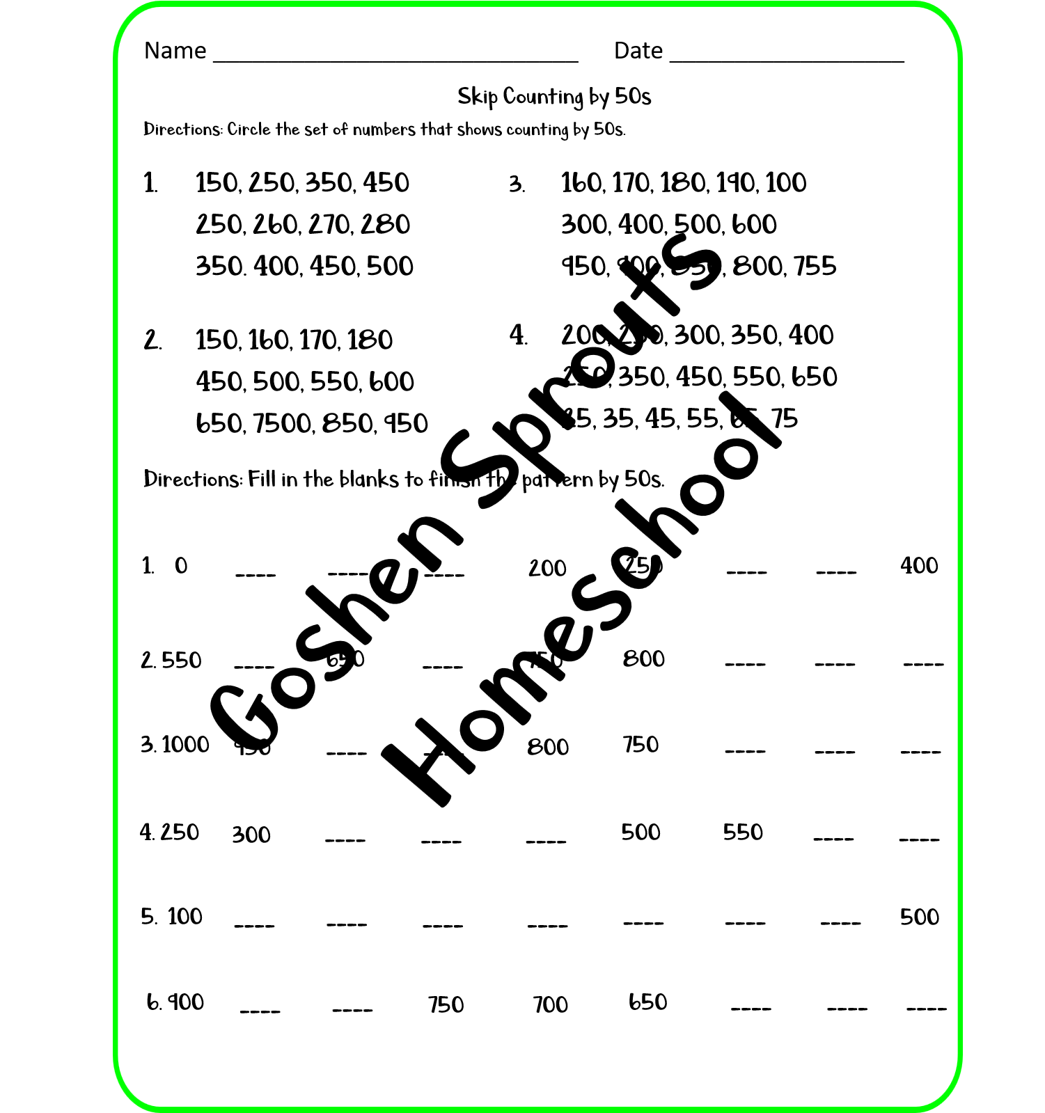 Skip Counting to 1000 by 50s-5 worksheets-Use with Time 4 Learning Gr ...